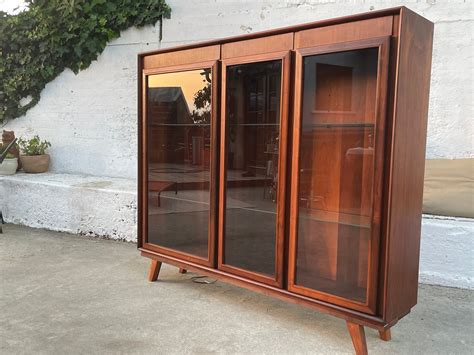Vintage Walnut Glass Display Cabinet Etsy