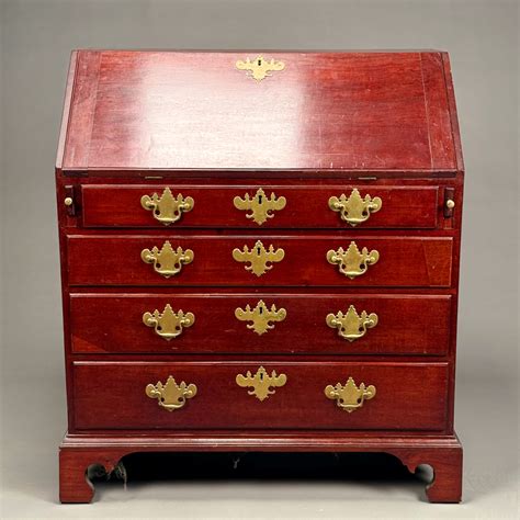 Lot 092 Antique Chippendale Slant Front Desk With 4 Graduated Drawers