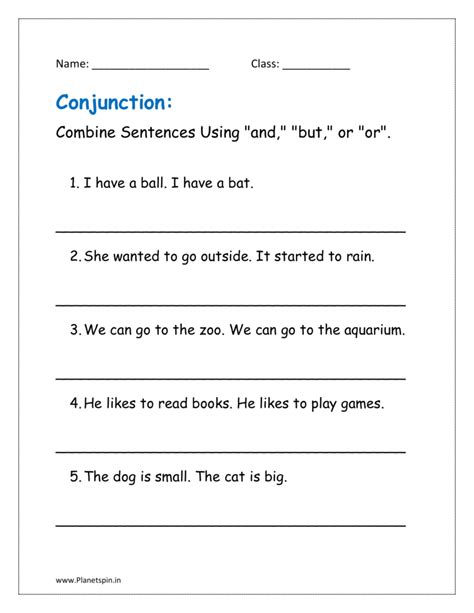 Coordinating Conjunction Worksheets For Grade 1