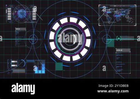 Futuristic Data Interface With Rotating Elements And World Map Animation Technology Innovation