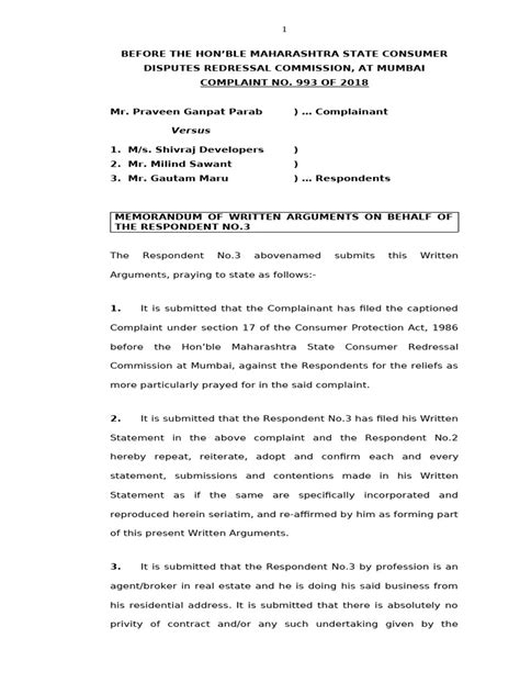 Written Arguments Gautam Maru Pdf Law Of Obligations Business Law