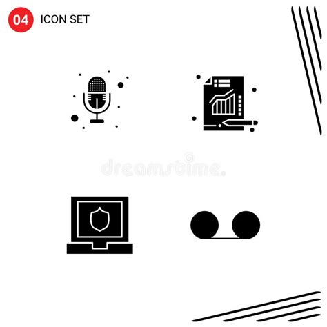 Thematic Vector Solid Glyphs And Editable Symbols Of Mic Shield