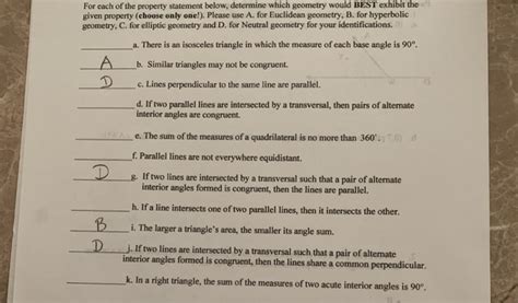 Solved For Each Of The Property Statement Below Determine