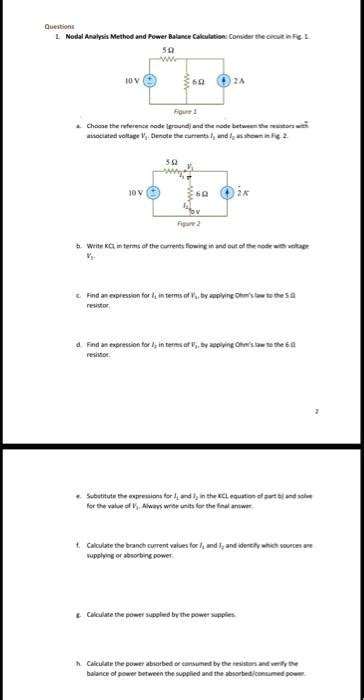 Questions 1 Nodal Analysis Method And Power Balance Calculation Consider The Circuit In Fig 1