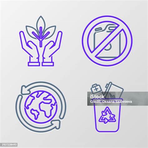 Set Garis Recycle Bin Dengan Simbol Daur Ulang Planet Bumi Dan Daur