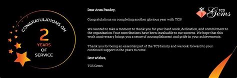 Completing 2 Year Of Services With 🙂 Tcs Arun Kumar Pandey