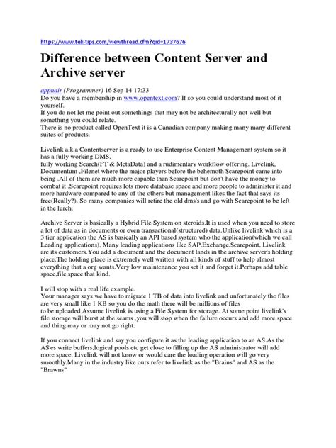 Difference Between Opentext Content Server And Archive Server Pdf Share Point File System