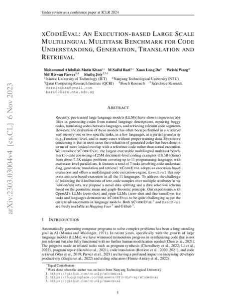 Pdf Xcodeeval A Large Scale Multilingual Multitask Benchmark For