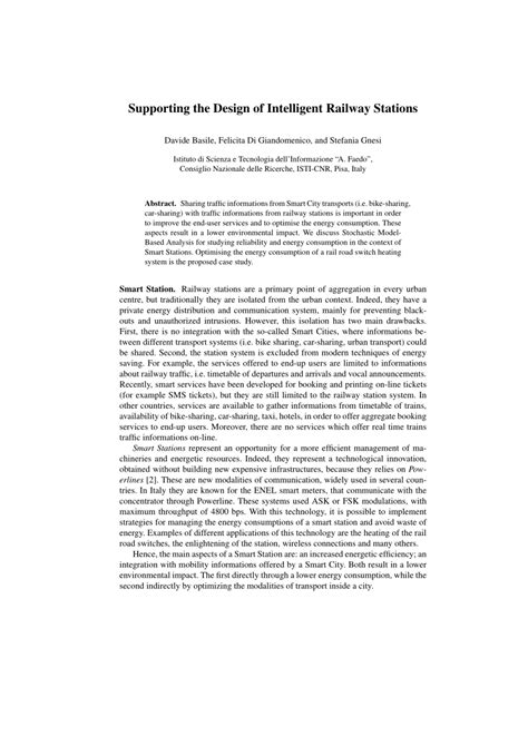 PDF Supporting The Design Of Intelligent Railway Stations