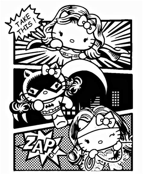 Hello Kitty X Dc Comics Wonder Woman Batgirl Supergirl Coloring Page Hello Kitty Colouring