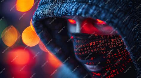premium photo cyber shadow hacker in hood face a matrix of codes