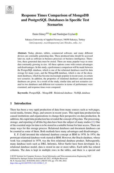 Pdf Response Times Comparison Of Mongodb And Postgresql Databases In