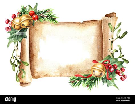 Christmas Scroll With Copy Space And Winter Festive Decor Hand Drawn