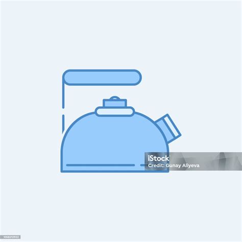 茶壺2彩色線圖示簡單的藍色和白色元素插圖茶壺概念大綱符號設計從廚房套裝向量圖形及更多器材圖片 器材 圖示 家庭電器 Istock