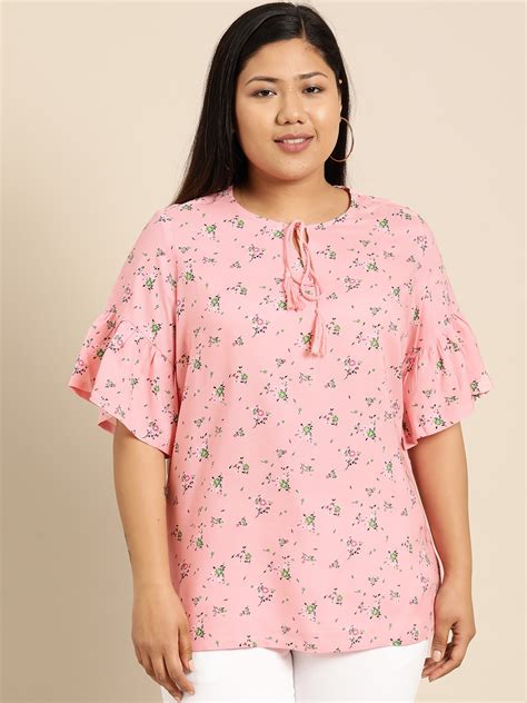 Buy All Plus Size Women Pink Green Floral Print Top Tops For Women