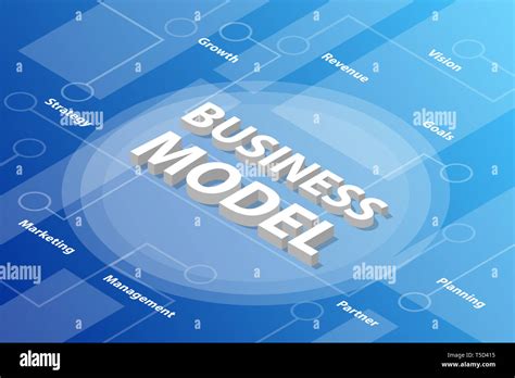 Business Model Isometric 3d Word Text Concept With Some Related Text And Dot Connected Vector