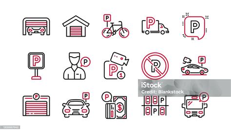 주차 라인 아이콘 차고 발레 하인 및 유료 주차 선형 아이콘 집합입니다 벡터 0명에 대한 스톡 벡터 아트 및 기타 이미지 0명 고급 동전 Istock