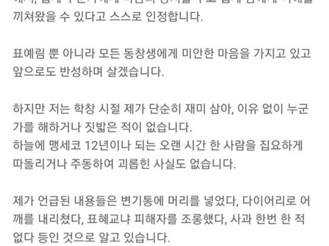 ‘학폭 가해자 지목 A씨 “억울해 미칠 지경” 표예림씨 극단선택 시도 방송연예 정보