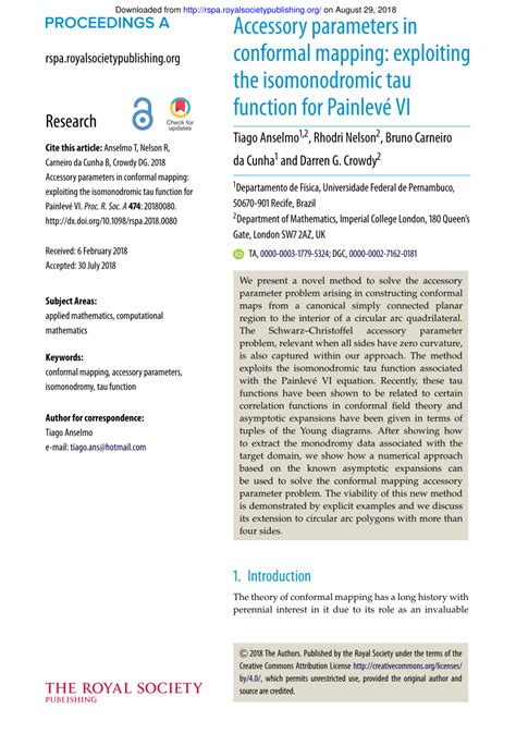 Pdf Accessory Parameters In Conformal Mapping Exploiting The Isomonodromic Tau Function For