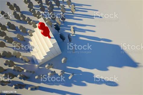3d 렌더링 남자와 비즈니스 리더십 사람들 개념 아래 흰색 바닥에 다른 사람들과 계단 무대에 서 서 0명에 대한 스톡 사진 및