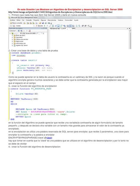 Encriptacion Y Desencriptacion En Sql Server 2008 Pdf Servidor Sql De Microsoft Contraseña
