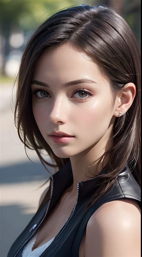 A Close Up Of A Woman With A Black Jacket And A White Shirt Seaart Ai