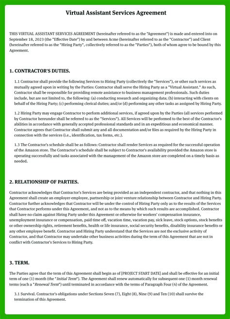 Virtual Assistant Contract Template Free 2024 Updated Bonsai
