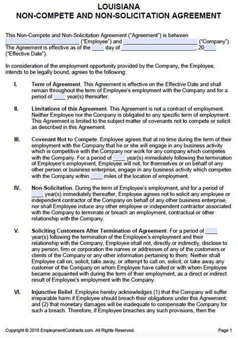 Louisiana Non Compete Non Solicitation Agreement Pdf Word