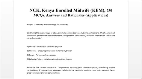 Nck Kenya Enrolled Midwife Kem 750 Mcqs Answers And Rationales