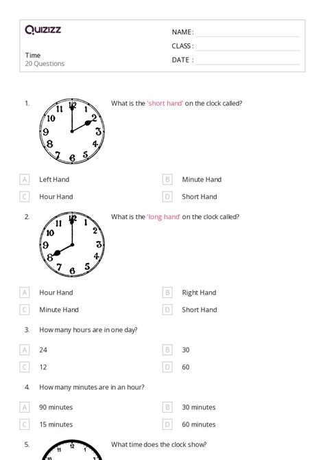 Time Worksheets For Th Class On Quizizz Free Printable