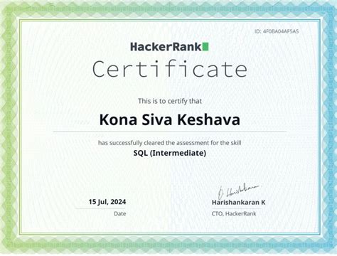 Kona Siva Keshava On Linkedin Hello Everyone I Have Successfully Earned Sql Intermediate