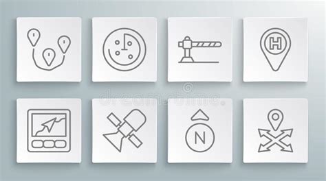 Set Line Gps Device With Map Radar Targets On Monitor Satellite Compass Location Parking