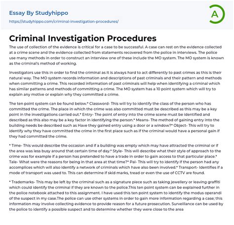 Criminal Investigation Procedures Essay Example