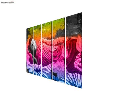 Buy Colourful Flowers And Meditating Buddha Mdf Wall Art Panel Set Of