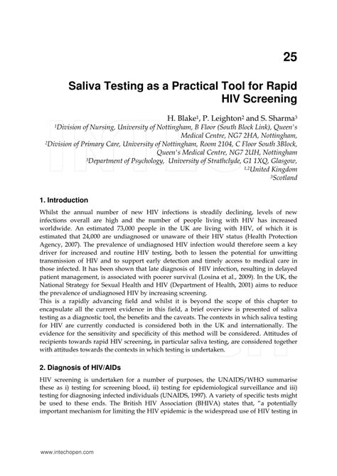Pdf Saliva Testing As A Practical Tool For Rapid Hiv Screening