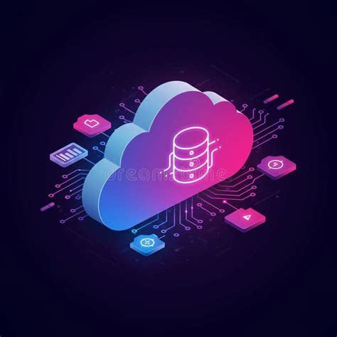Cloud Computing Illustration Showing A Stylized Cloud With A Neon
