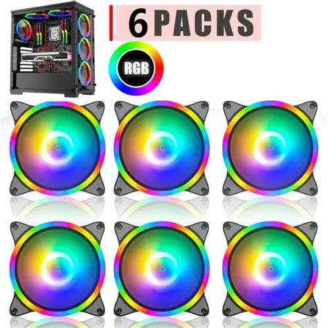 6 Packs Rgb Led 120mm Argb And Pwm Pc Computer Case Cooling Fans Black