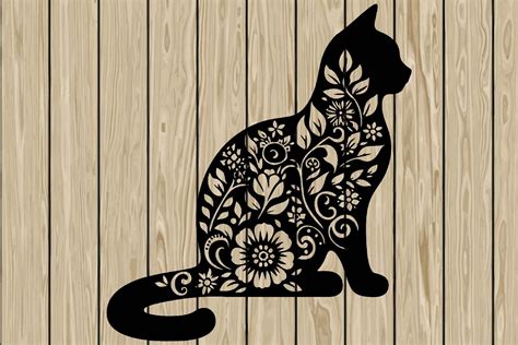 Floral Cat Stencil Silhouette Svg Graphic By Cosmosfineart · Creative