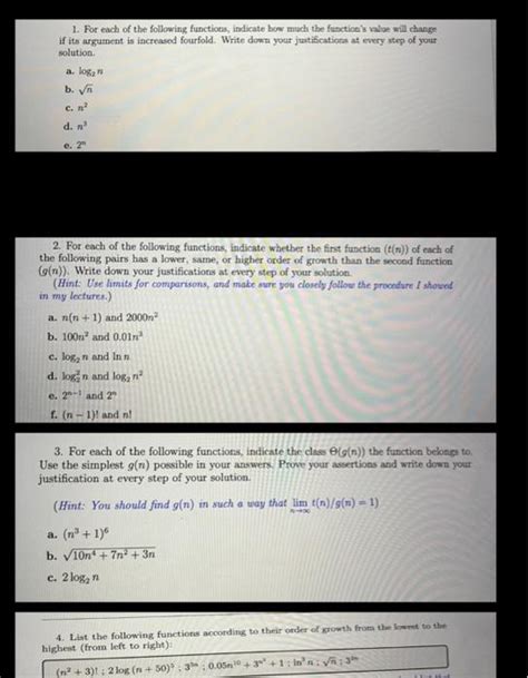 solved 1 for each of the following functions indicate bow