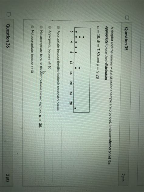 solved question 35 2 pts a dotplot and the summary