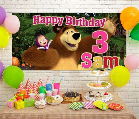 Masha And The Bear Birthday Backdropmasha And The Bear Birthday Banner