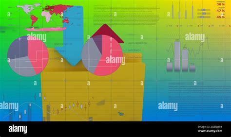 Statistical Data Processing Against Upload And Download Icon Against Gradient Background Stock
