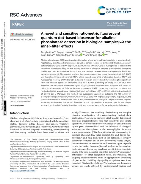 Pdf A Novel And Sensitive Ratiometric Fluorescent Quantum Dot Based