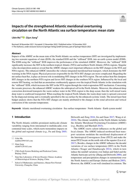 Impacts Of The Strengthened Atlantic Meridional Overturning Circulation