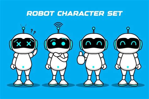 Premium Vector Cute Robot Character Set Cartoon Vector Icon