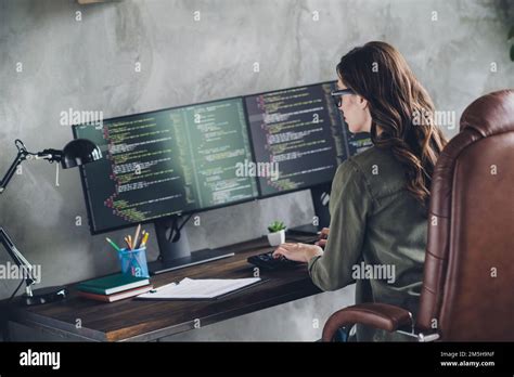 Profile Portrait Of Smart Cybersecurity Expert Girl Sitting Leather