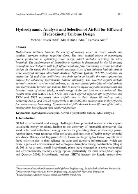 Pdf Hydrodynamic Analysis And Selection Of Airfoil For Efficient Hydrokinetic Turbine Design