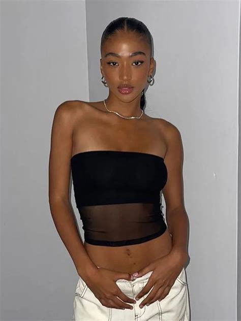 Mesh Corset Black Crop Top Women Patchwork Tube Top Sexy Sleeveless Off