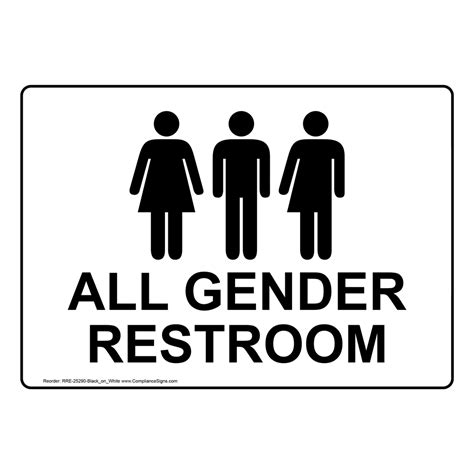 White All Gender Restroom Sign With Symbol Rre 25290 Blackonwhite