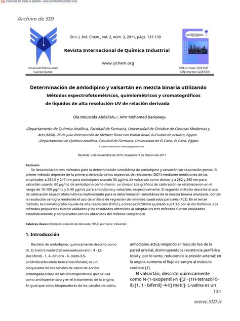 Determination Of Amlodipine And Valsarta Enes Pdf